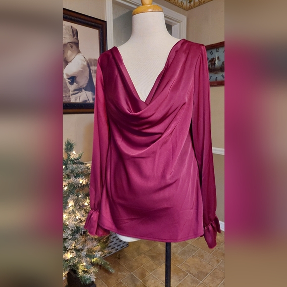SHEIN | Tops | Sz M 6 Shein Cowl Neck Top Blouse Maroon New | Poshmark